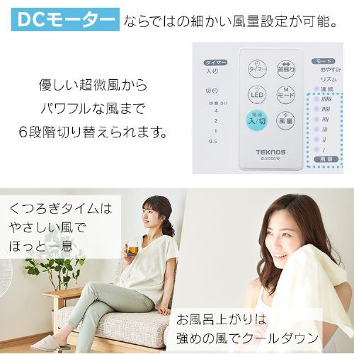 リビング扇風機 DC 左右首振り リモコン付 KI-327DC TEKNOS 全2色 7264598