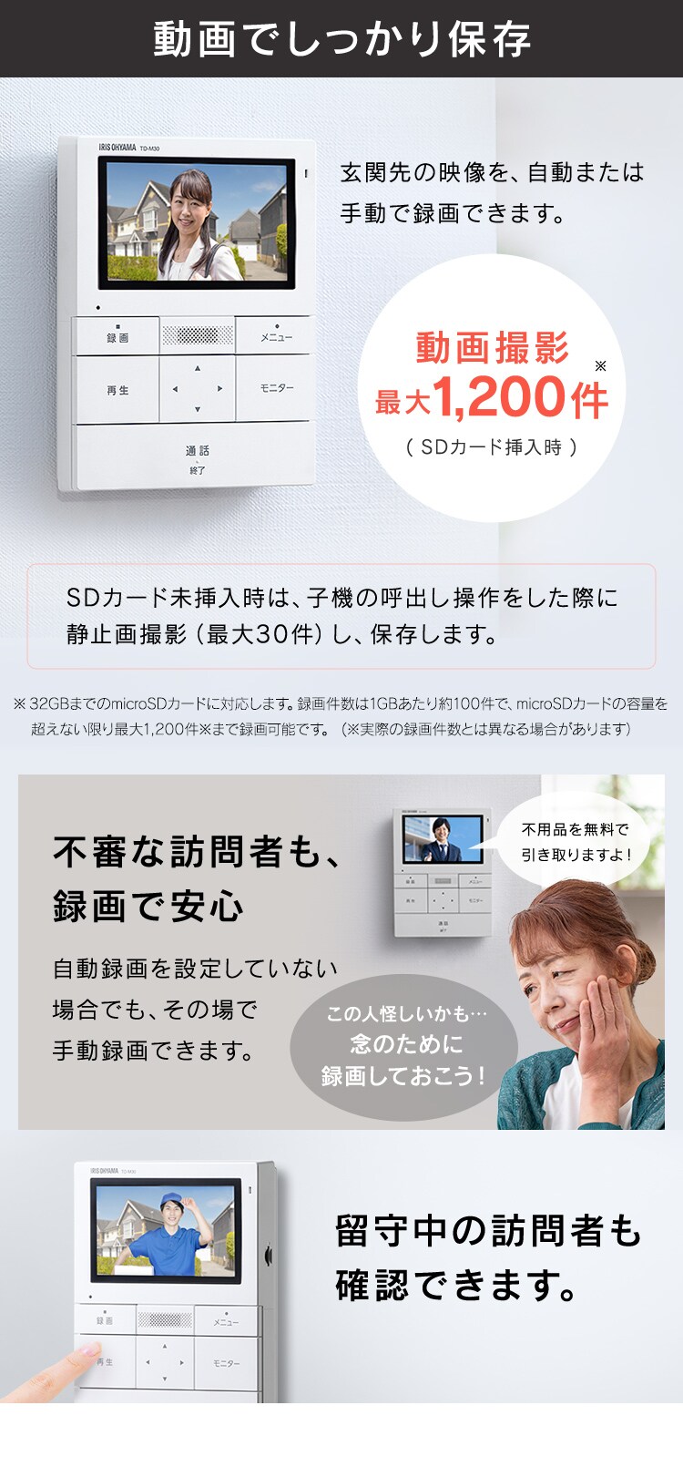 テレビドアホン TD-SM3010-WSH ホワイト/ガンメタリック H101001│アイリスオーヤマ公式通販アイリスプラザ