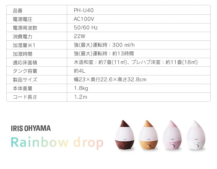 超音波式加湿器 4.0L PH-U40 全4色【プラザセレクト】 7110009