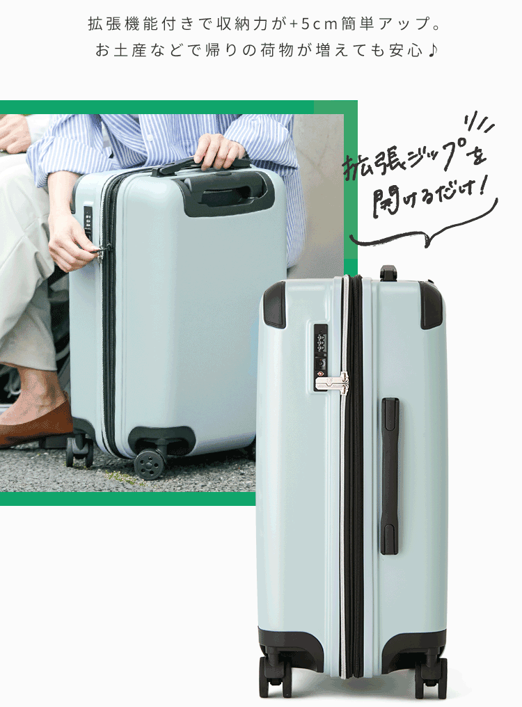 スーツケース Sサイズ 32l 機内持ち込み可能 拡張機能付き ダブルキャスター 5515 49 全5色【プラザセレクト】 7249925